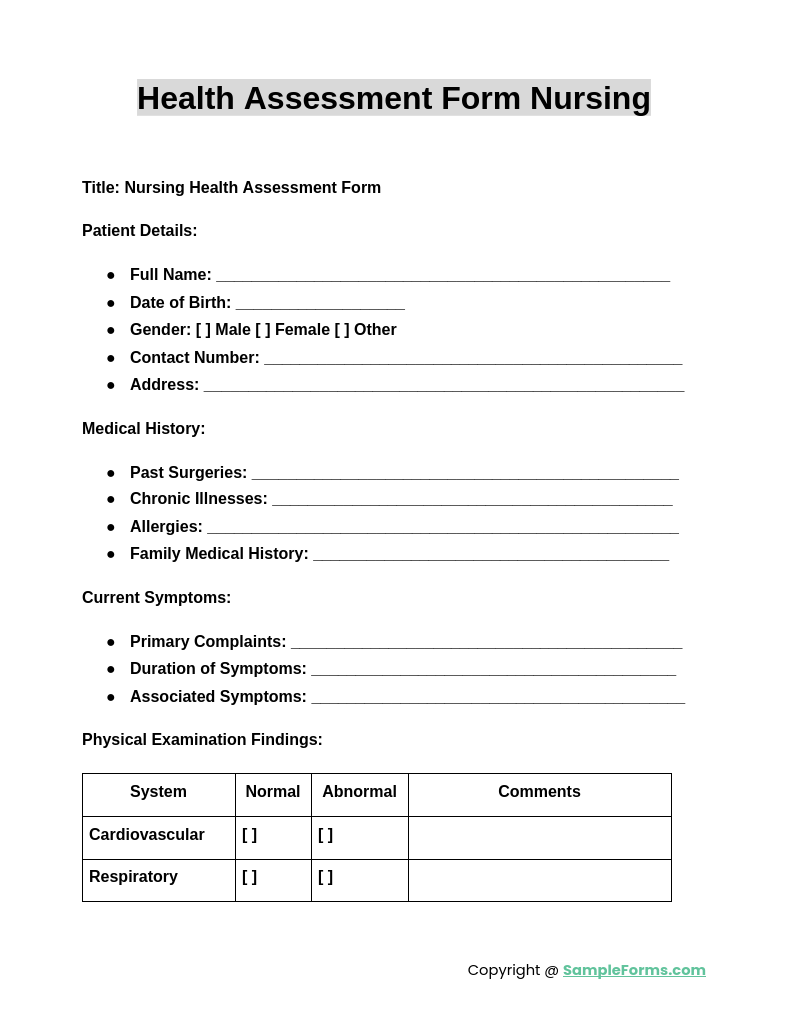FREE 42+ Health Assessment Form Samples, PDF, MS Word, Google Docs