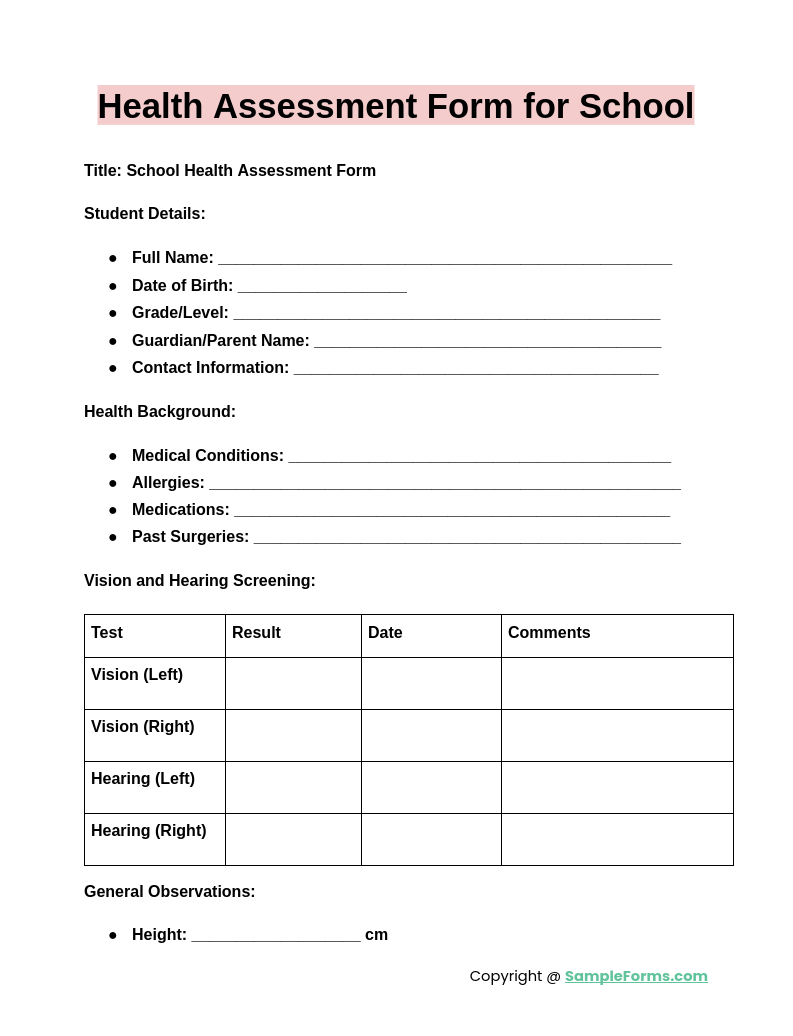 FREE 42+ Health Assessment Form Samples, PDF, MS Word, Google Docs