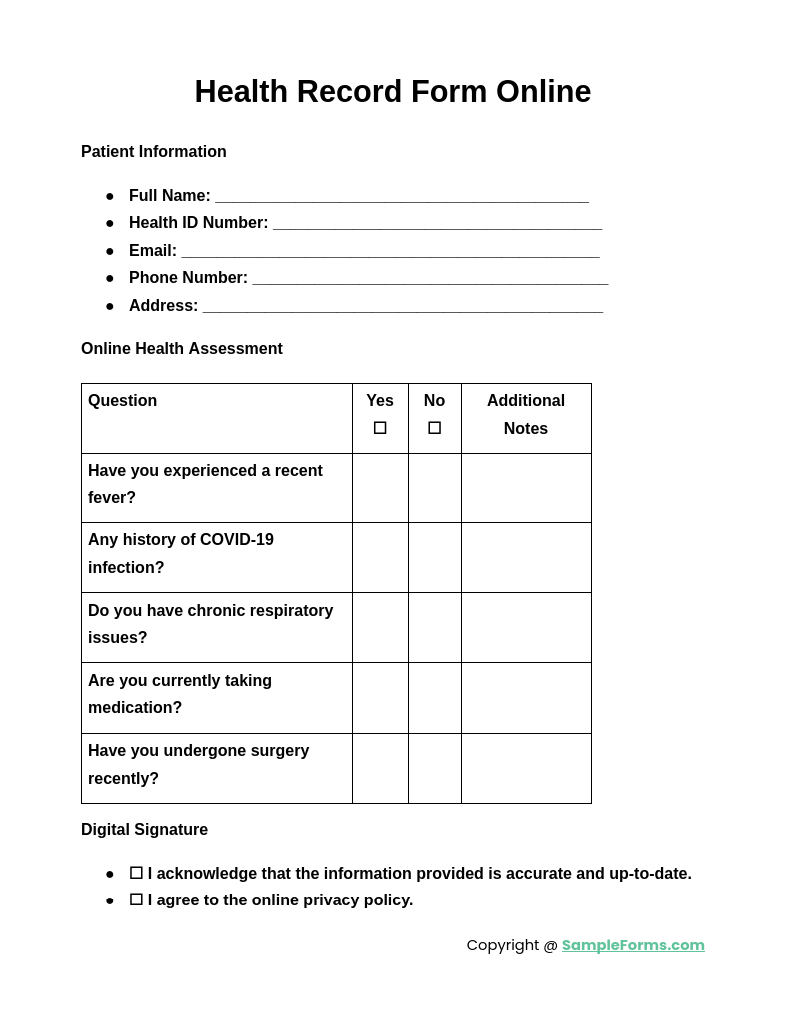 FREE 13+ Health Record Form Samples, PDF, MS Word, Google Docs