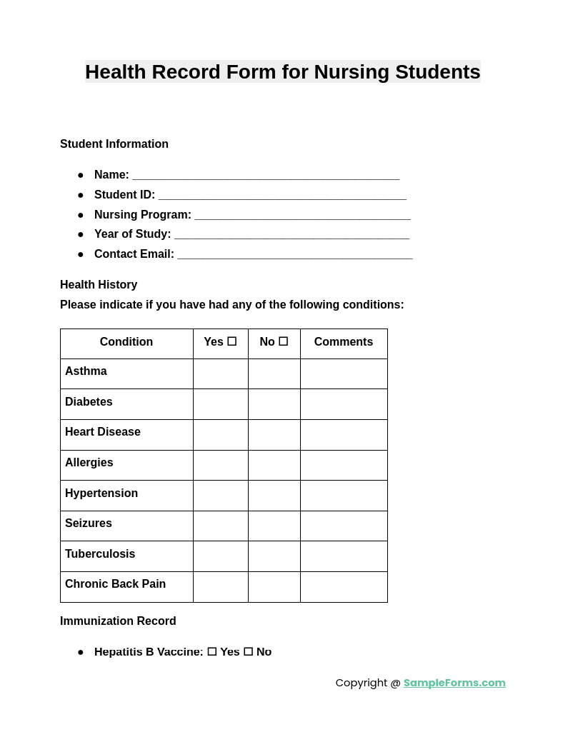 FREE 13+ Health Record Form Samples, PDF, MS Word, Google Docs