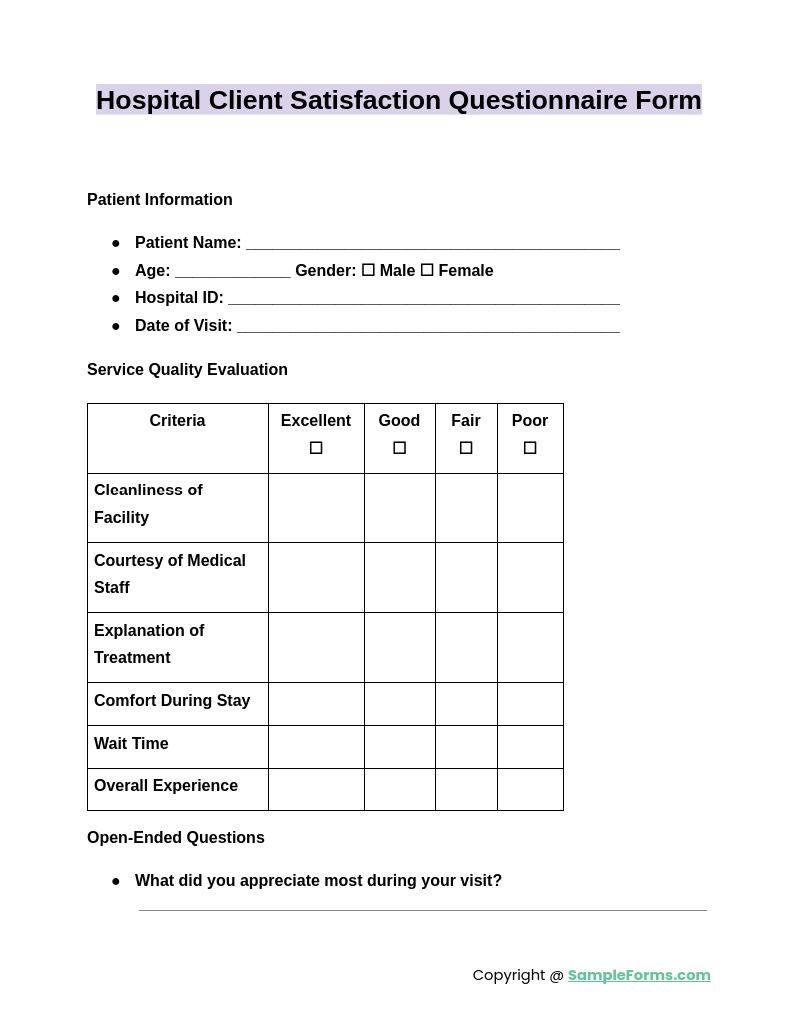 FREE 10+ Client Satisfaction Questionnaire Form Samples, PDF, MS Word ...