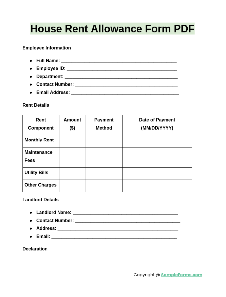 FREE 10+ House Rent Allowance Form Samples, PDF, MS Word, Google Docs