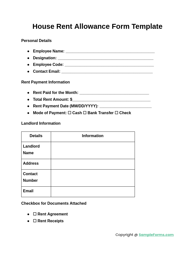 FREE 10+ House Rent Allowance Form Samples, PDF, MS Word, Google Docs