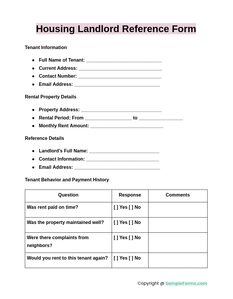 FREE 11+ Landlord Reference Form Samples, PDF, MS Word, Google Docs