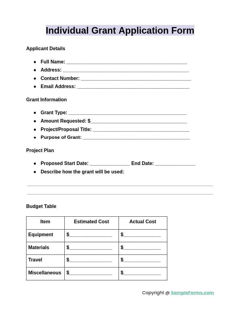 FREE 20+ Grant Application Form Samples, PDF, MS Word, Google Docs, Excel