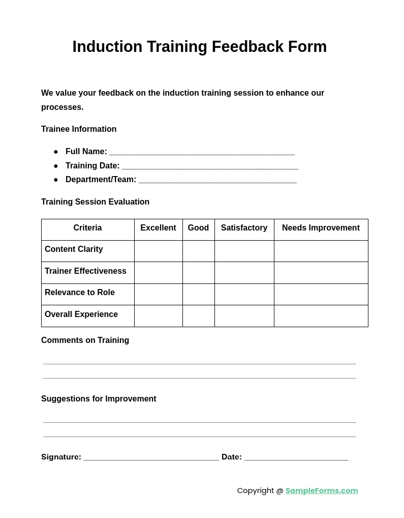 FREE 14+ Induction Feedback Form Samples, PDF, MS Word, Google Docs