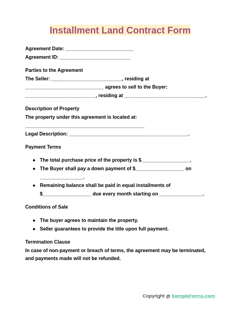 FREE 12+ Land Contract Form Samples, PDF, MS Word, Google Docs