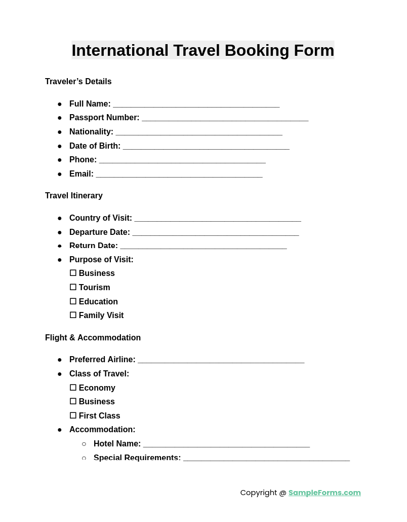 FREE 42+ Travel Booking Form Samples, PDF, MS Word, Google Docs