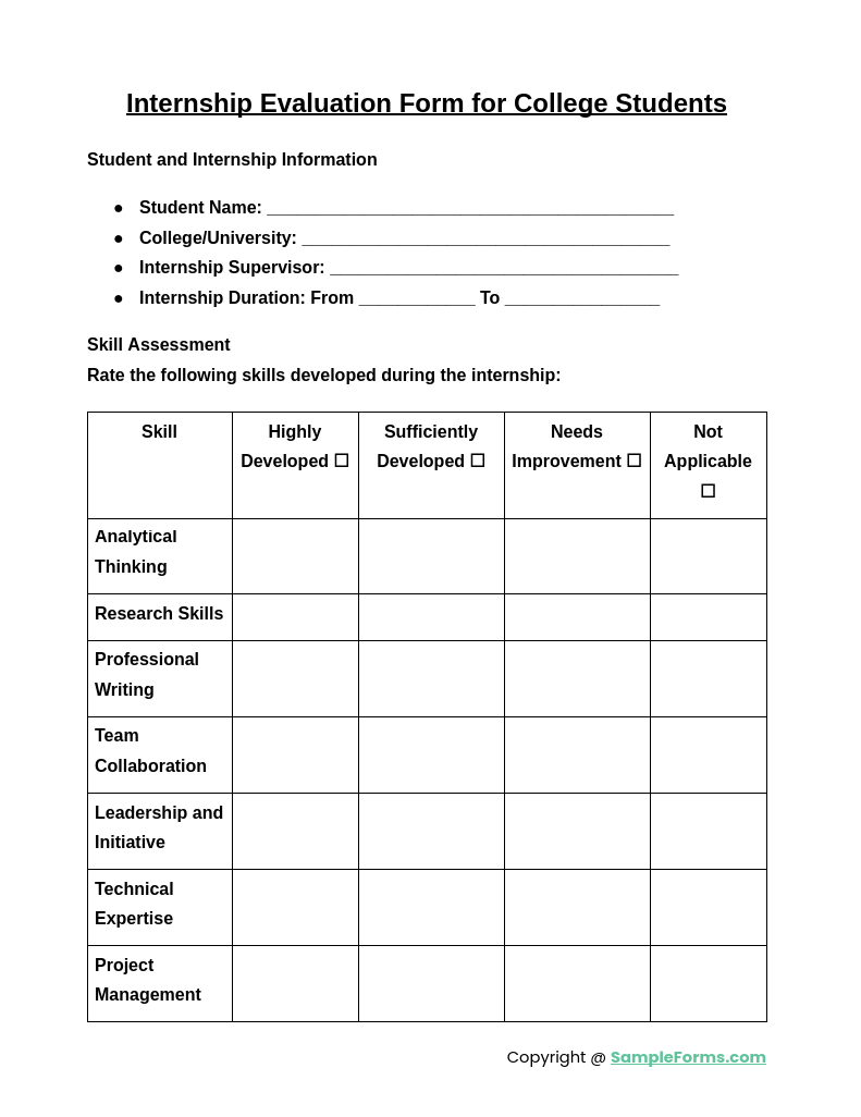 FREE 27+ Internship Evaluation Form Samples, PDF, MS Word, Google Docs