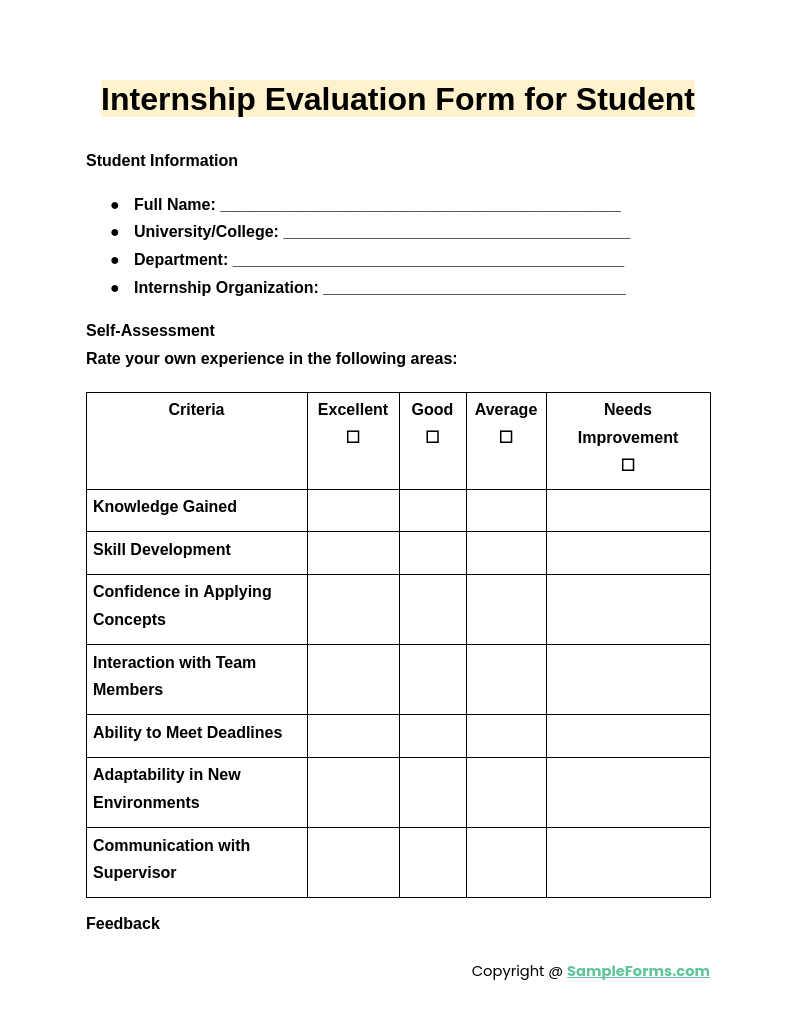 FREE 27+ Internship Evaluation Form Samples, PDF, MS Word, Google Docs