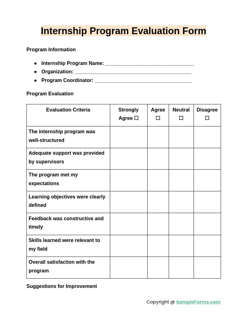 FREE 27+ Internship Evaluation Form Samples, PDF, MS Word, Google Docs