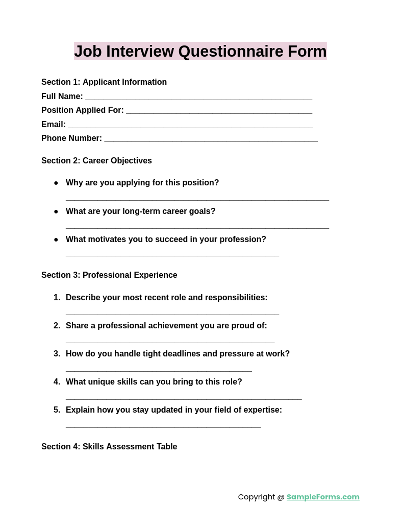 FREE 12+ Interview Questionnaire Form Samples, PDF, MS Word, Google ...
