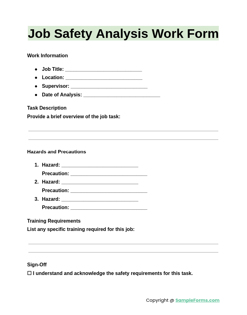 FREE 14+ Job Safety Analysis Form Samples, PDF, MS Word, Google Docs, Excel