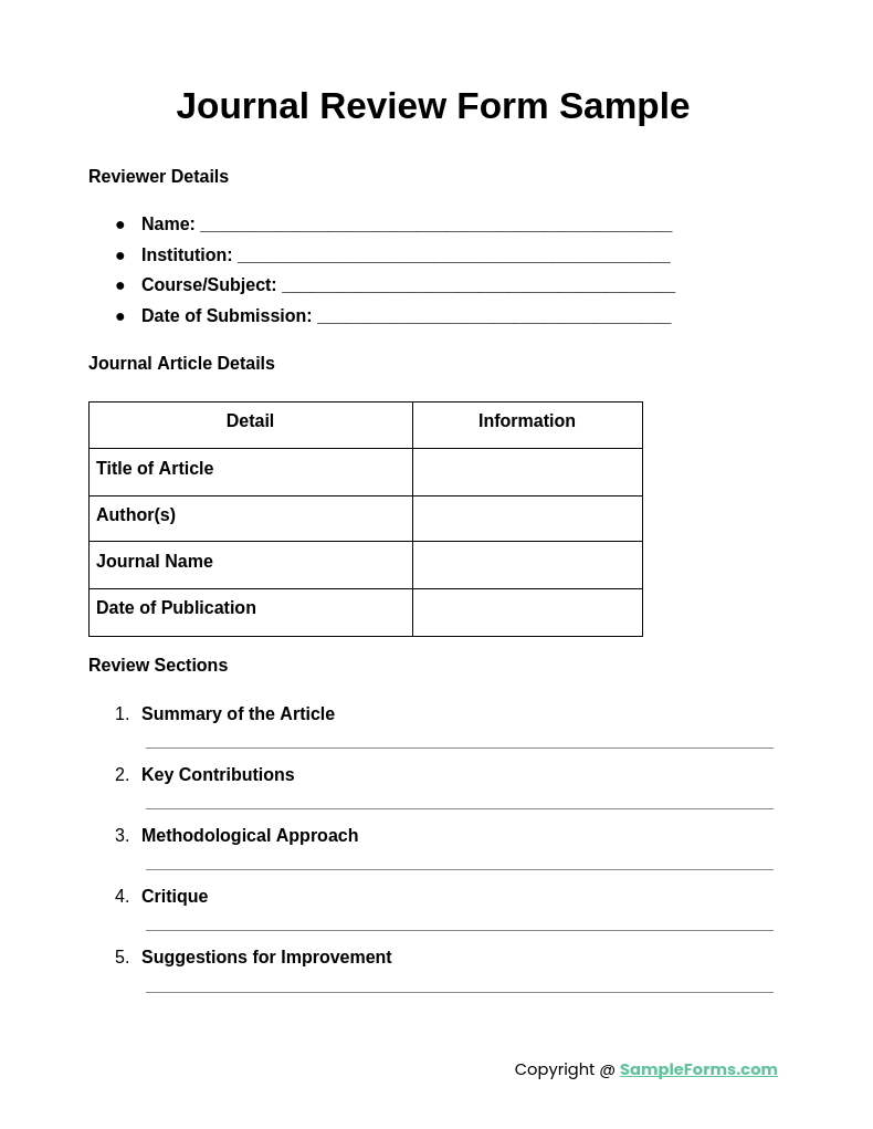 FREE 11+ Journal Review Form Samples, PDF, MS Word, Google Docs