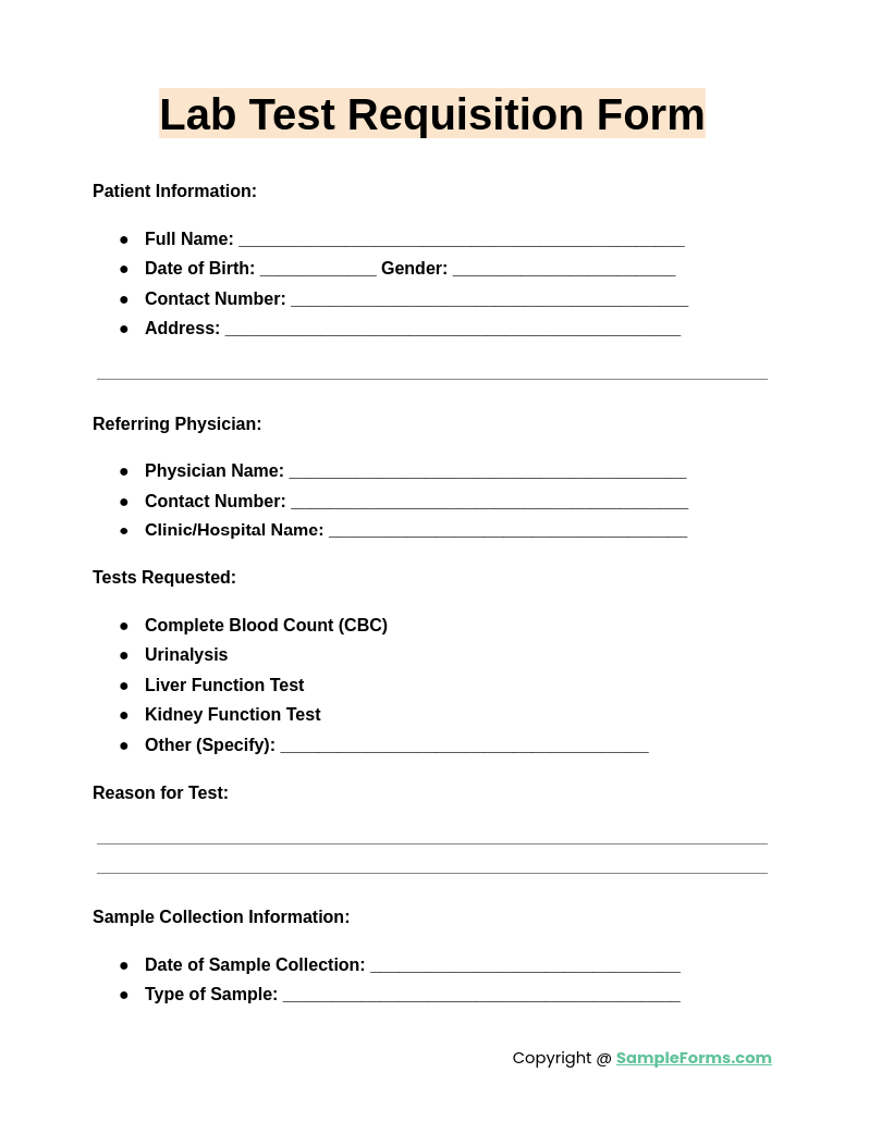 FREE 12+ Test Requisition Form Samples, PDF, MS Word, Google Docs
