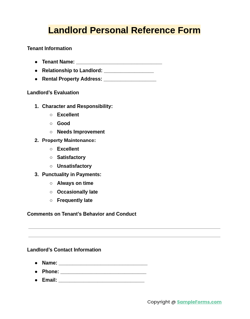 FREE 11+ Landlord Reference Form Samples, PDF, MS Word, Google Docs