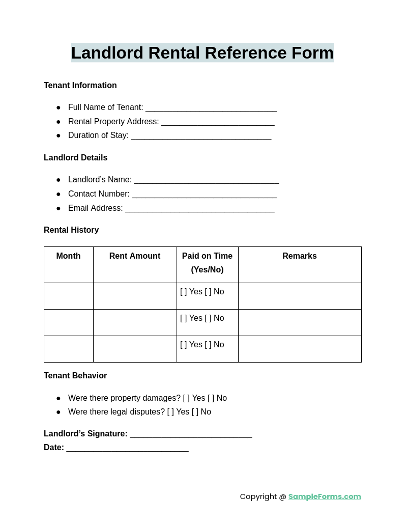 FREE 11+ Landlord Reference Form Samples, PDF, MS Word, Google Docs