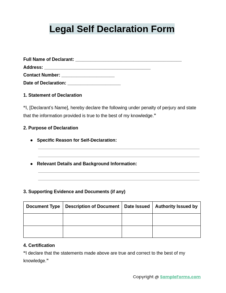 FREE 18+ Legal Declaration Form Samples, PDF, MS Word, Google Docs
