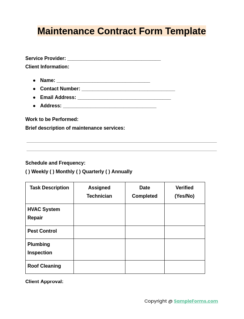 FREE 12+ Maintenance Contract Form Samples, PDF, MS Word, Google Docs