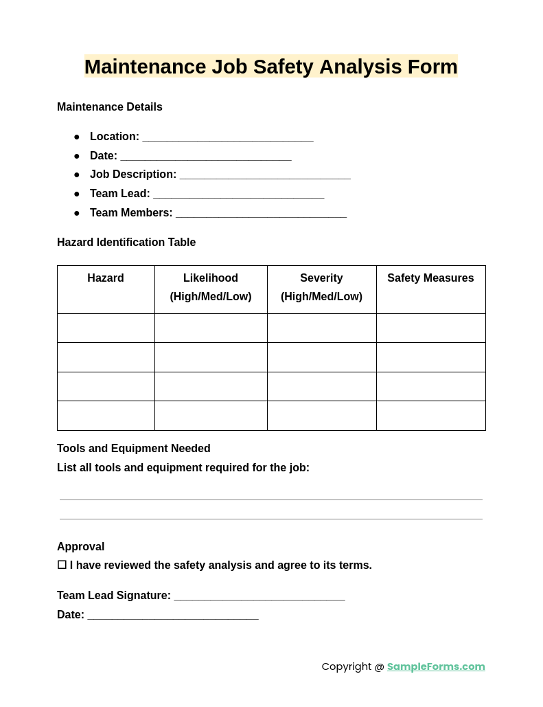 FREE 14+ Job Safety Analysis Form Samples, PDF, MS Word, Google Docs, Excel