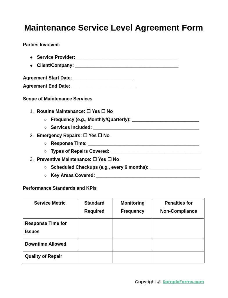FREE 13+ Service Level Agreement Form Samples, PDF, MS Word, Google Docs