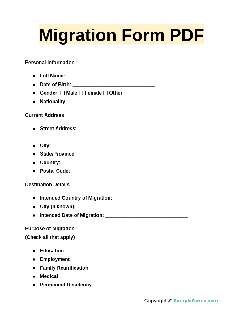 FREE 35+ Migration Form Samples, PDF, MS Word, Google Docs, Excel