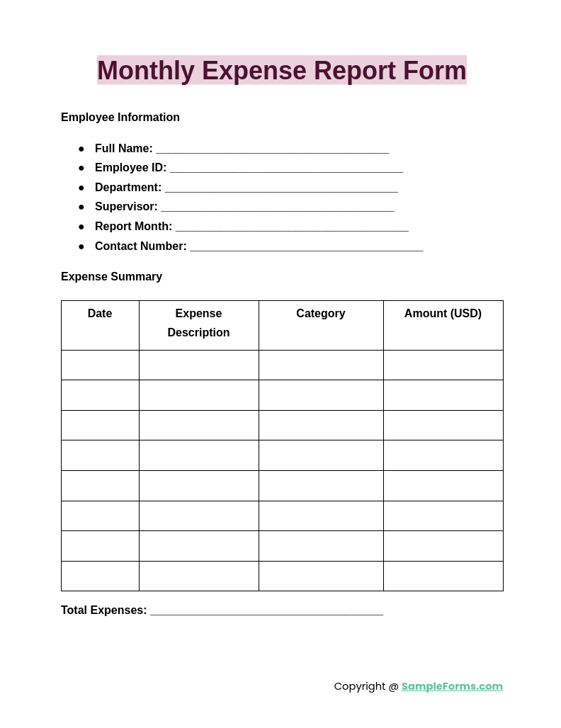 FREE 32+ Expense Report Form Samples, PDF, MS Word, Google Docs, Excel