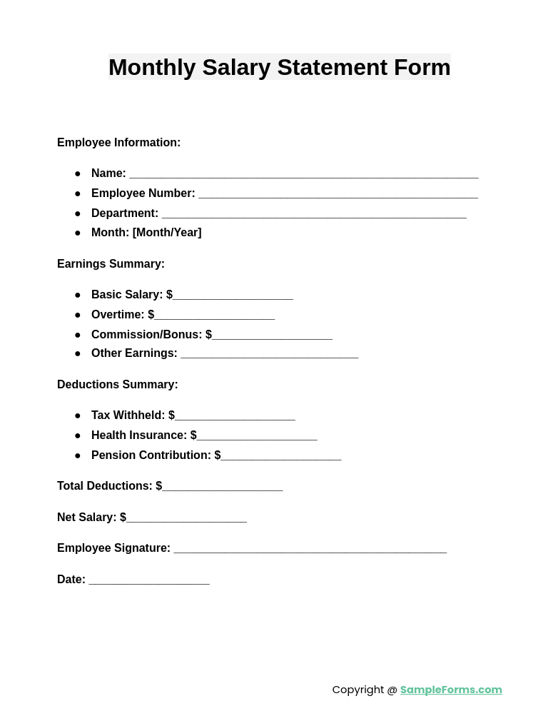 FREE 11+ Salary Statement Form Samples, PDF, MS Word, Google Docs