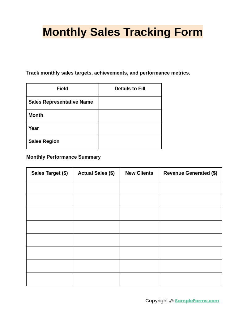 FREE 13+ Sales Tracking Form Samples, PDF, MS Word, Google Docs, Excel