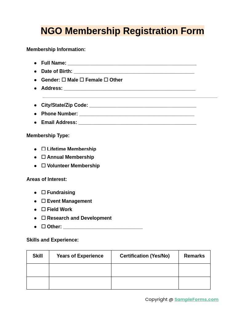 FREE 13+ NGO Registration Form Samples, PDF, MS Word, Google Docs, Excel