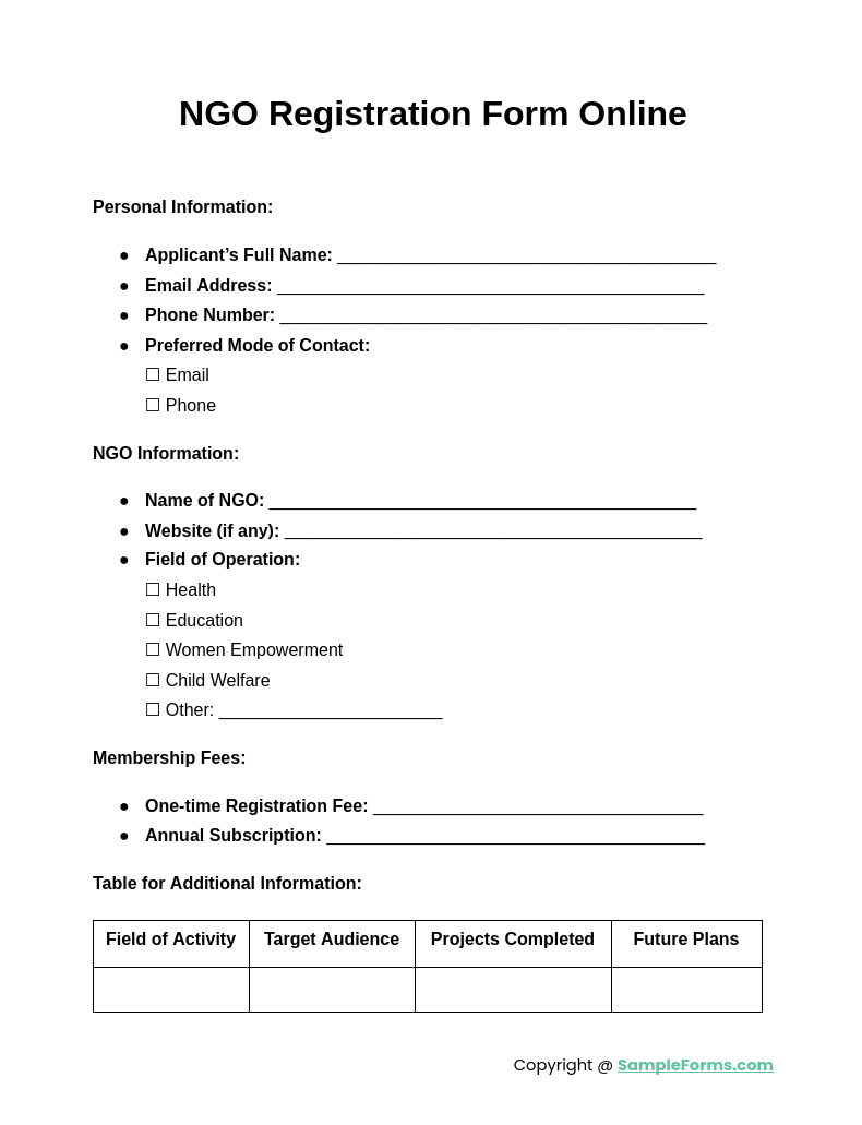 FREE 13+ NGO Registration Form Samples, PDF, MS Word, Google Docs, Excel