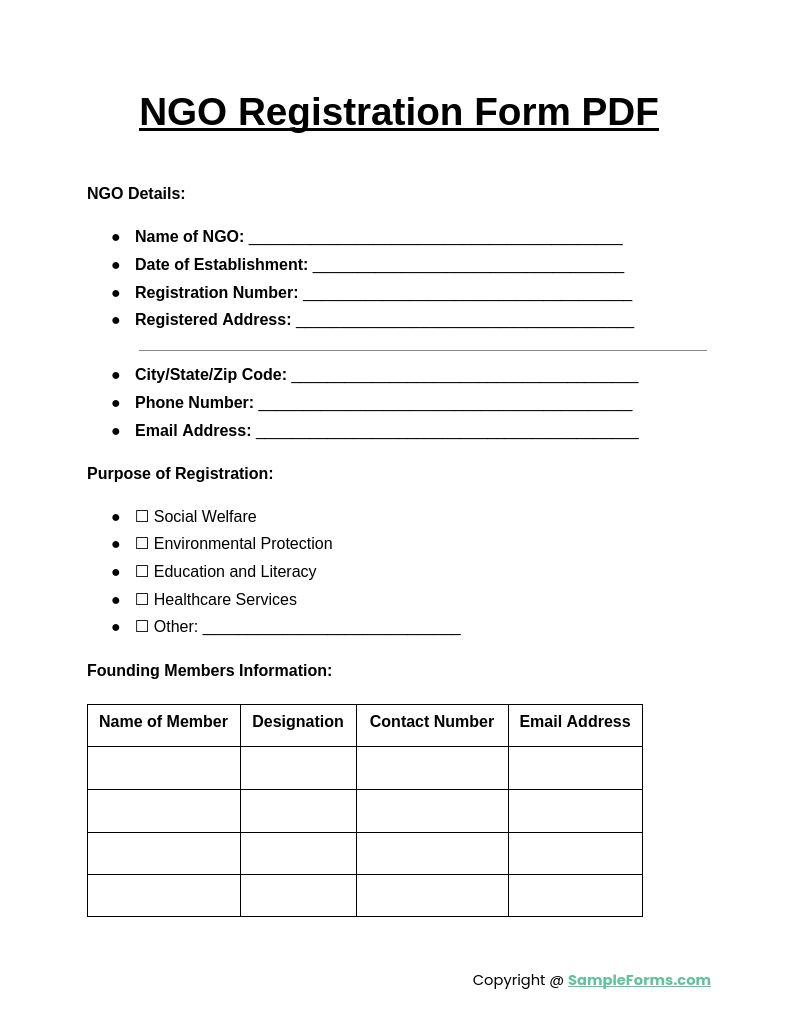 FREE 13+ NGO Registration Form Samples, PDF, MS Word, Google Docs, Excel