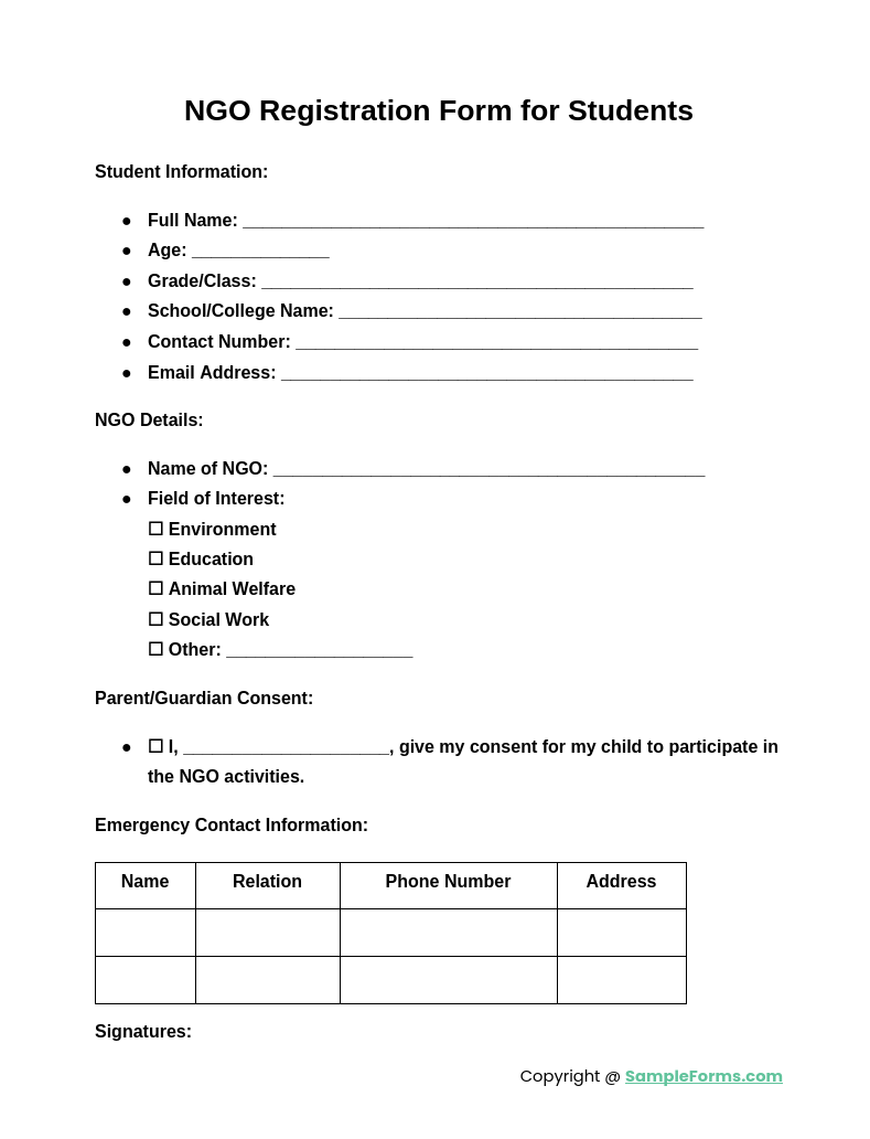 FREE 13+ NGO Registration Form Samples, PDF, MS Word, Google Docs, Excel