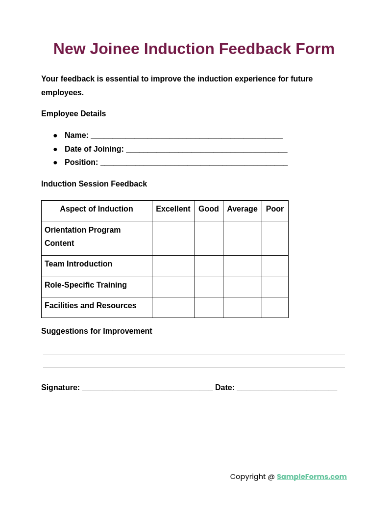 FREE 14+ Induction Feedback Form Samples, PDF, MS Word, Google Docs