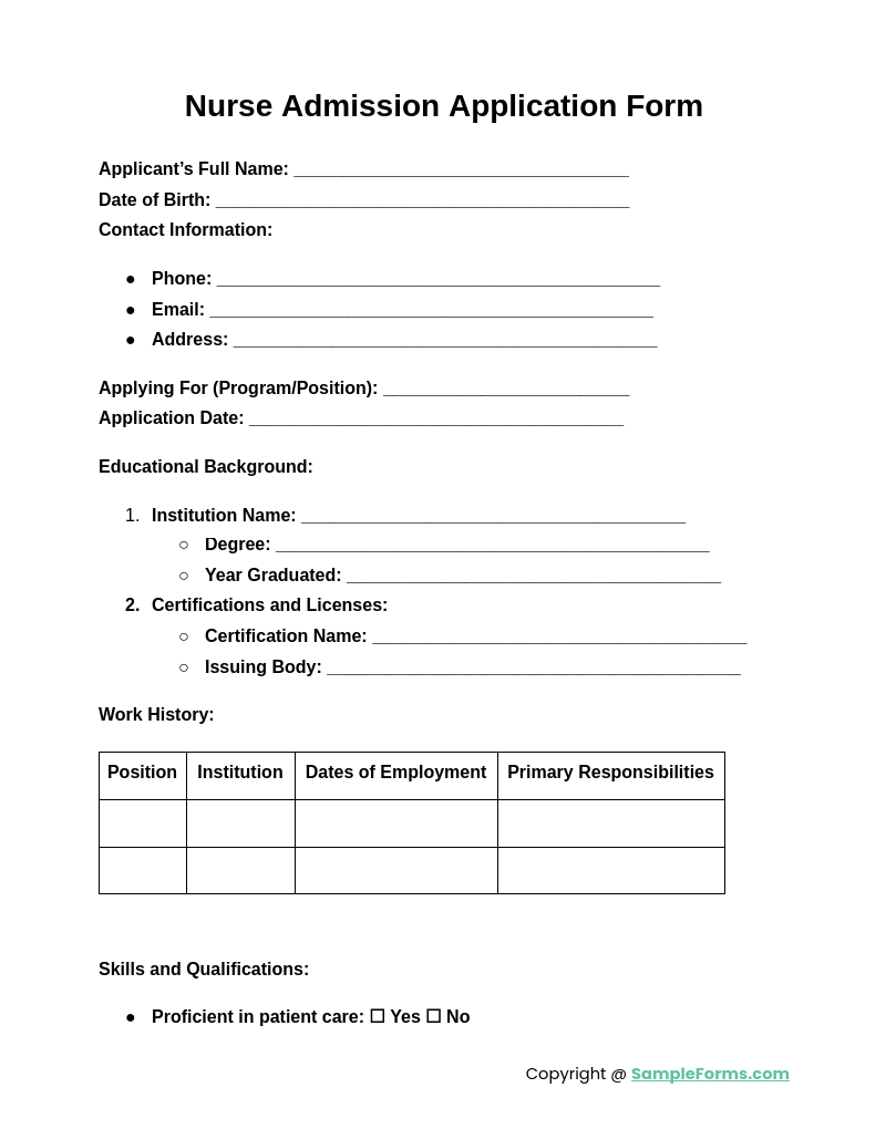 FREE 14+ Nurse Application Form Samples, PDF, MS Word, Google Docs