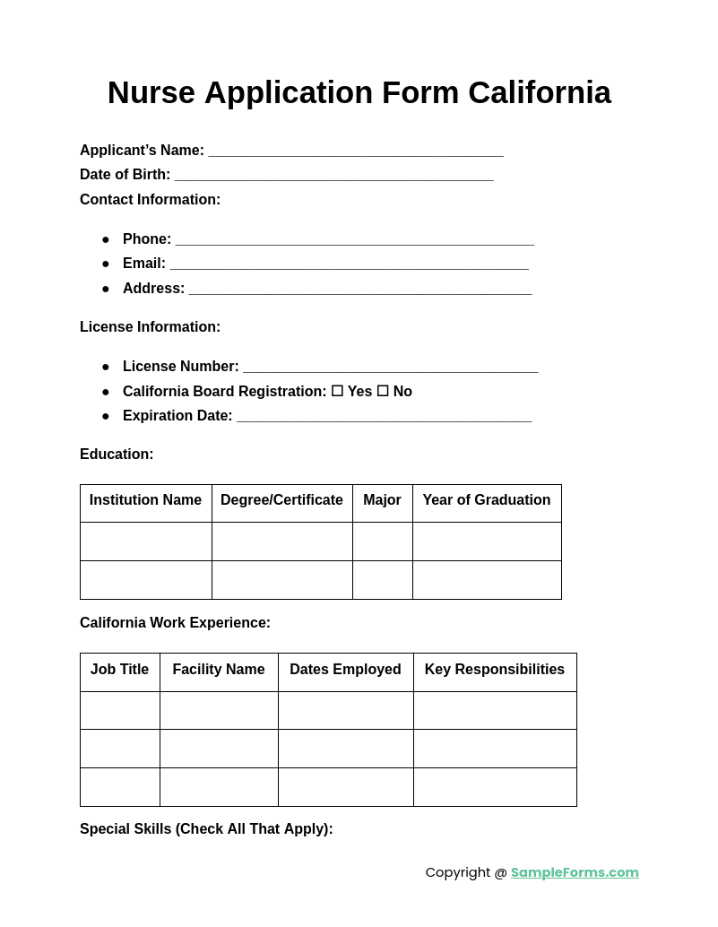FREE 14+ Nurse Application Form Samples, PDF, MS Word, Google Docs