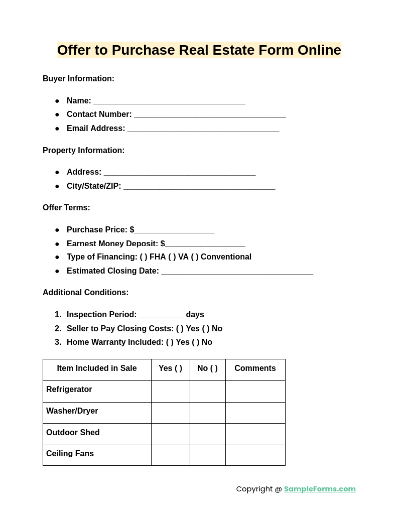 FREE 10+ Offer to Purchase Real Estate Form Samples, PDF, MS Word ...