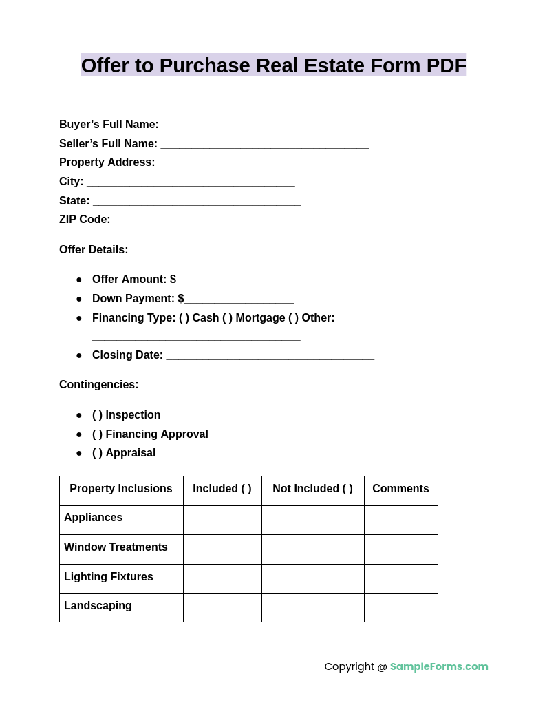 FREE 10+ Offer to Purchase Real Estate Form Samples, PDF, MS Word ...
