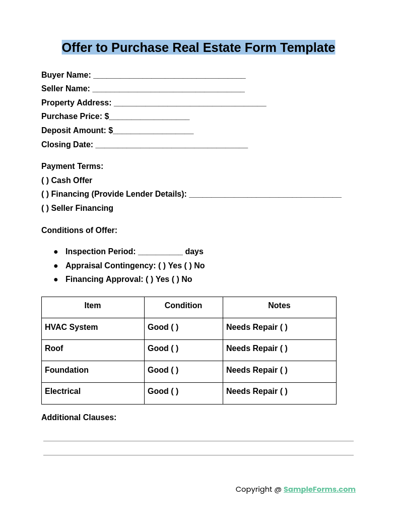 FREE 10+ Offer to Purchase Real Estate Form Samples, PDF, MS Word ...