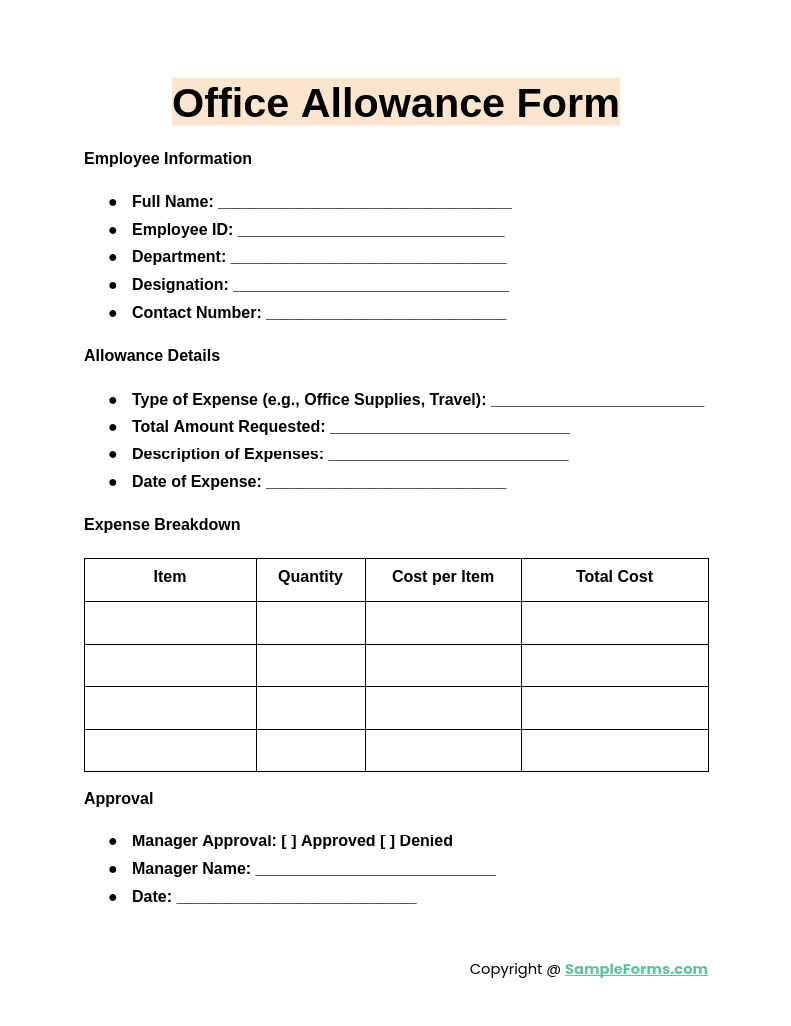 FREE 36+ Allowance Form Samples, PDF, MS Word, Google Docs, Excel