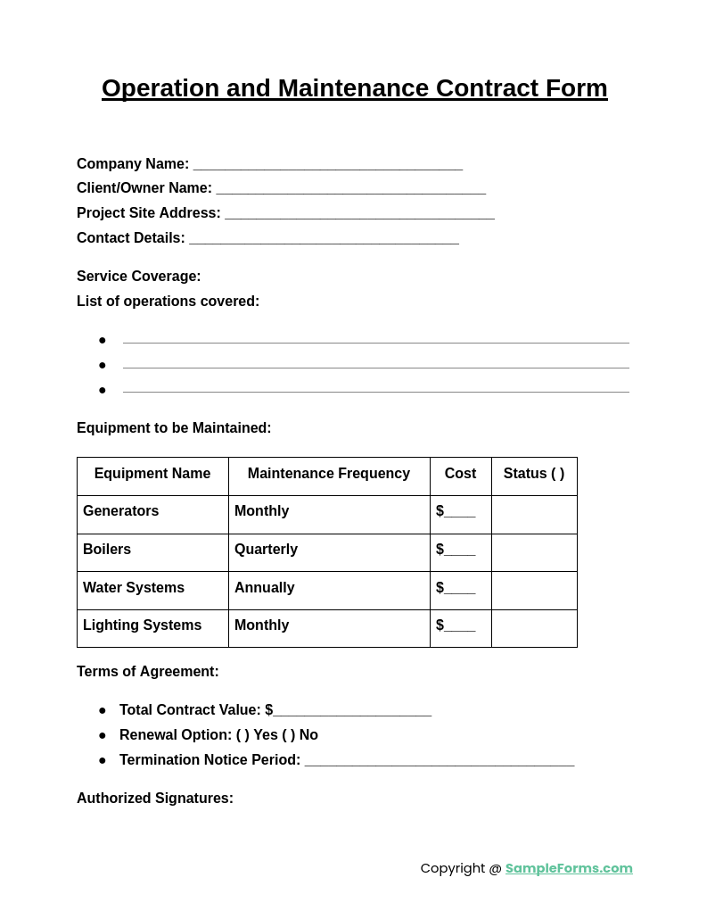 FREE 12+ Maintenance Contract Form Samples, PDF, MS Word, Google Docs