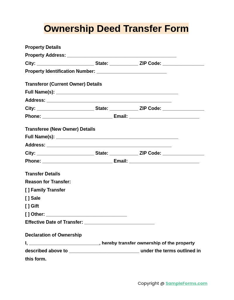 FREE 13+ Deed Transfer Form Samples, PDF, MS Word, Google Docs, Excel
