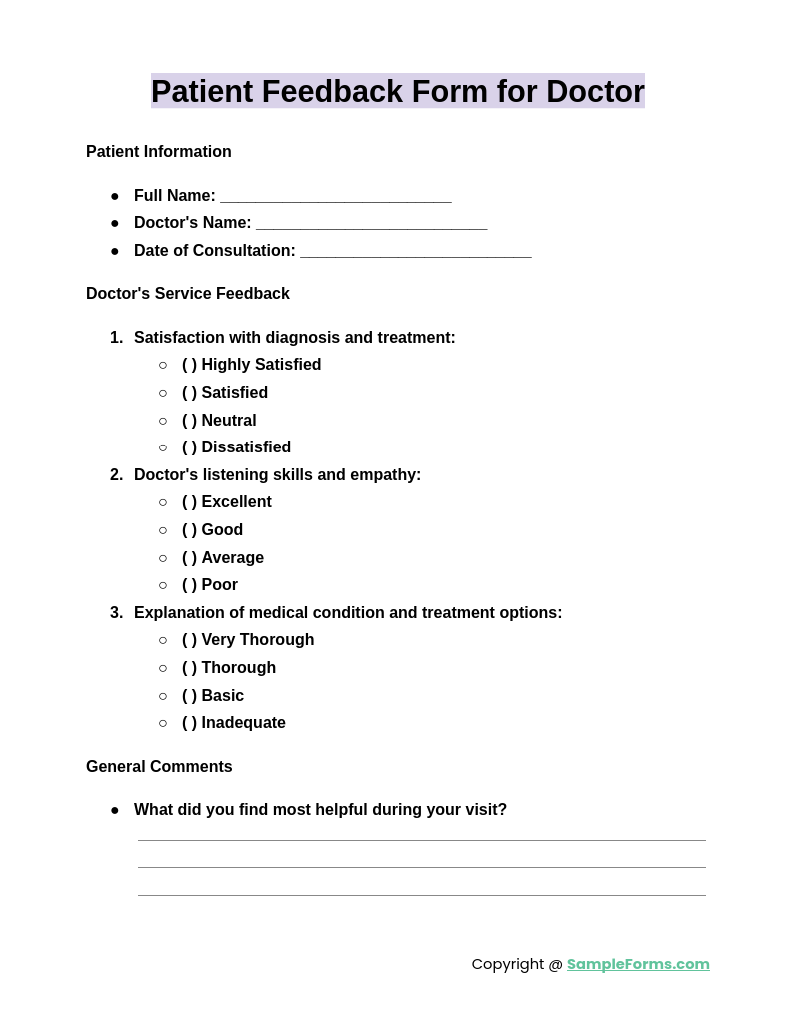 FREE 11+ Patient Feedback Form Samples, PDF, MS Word, Google Docs