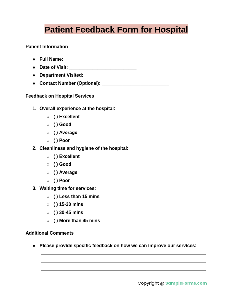 FREE 11+ Patient Feedback Form Samples, PDF, MS Word, Google Docs