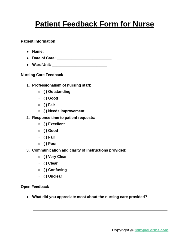 FREE 11+ Patient Feedback Form Samples, PDF, MS Word, Google Docs