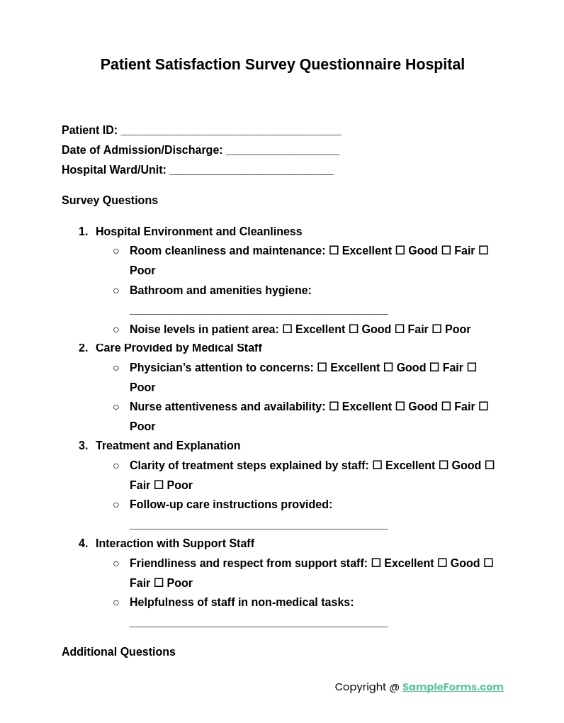 FREE 13+ Patient Satisfaction Questionnaire Form Samples, PDF, MS Word ...