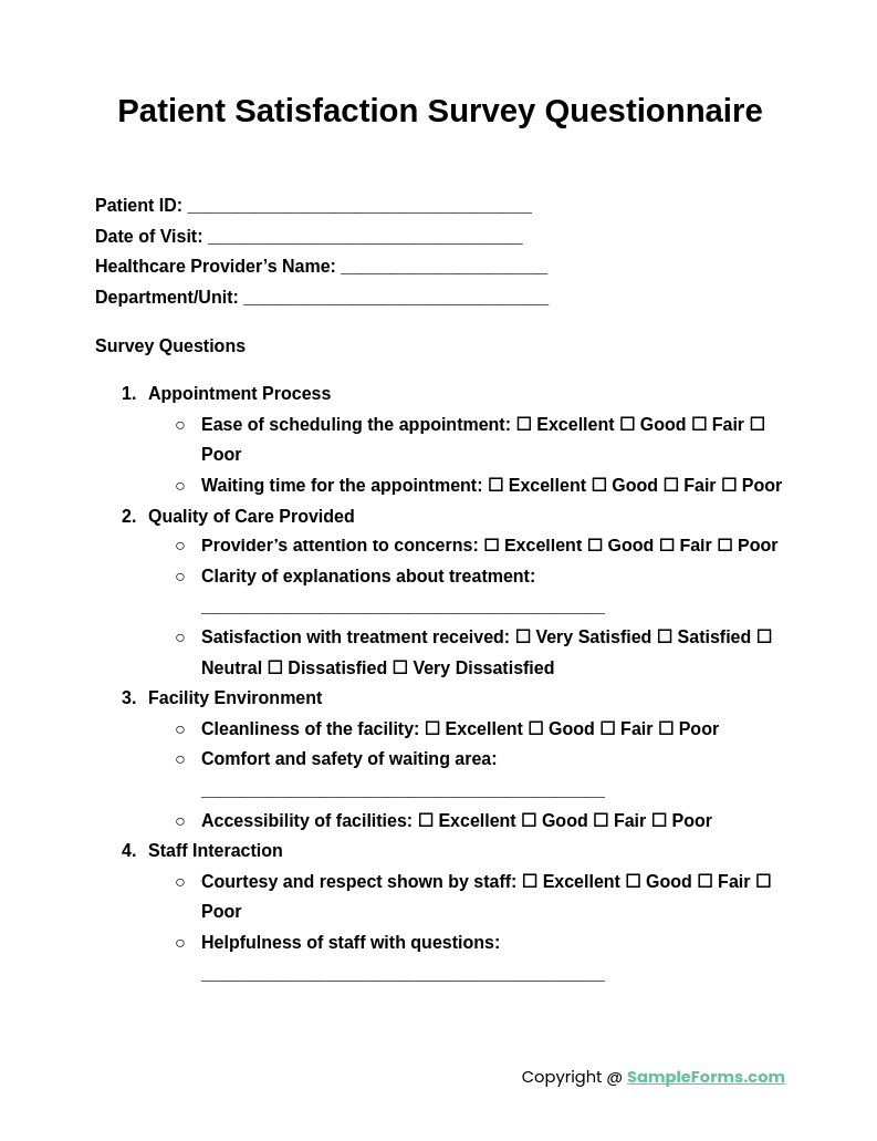 FREE 13+ Patient Satisfaction Questionnaire Form Samples, PDF, MS Word ...