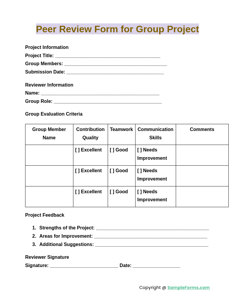 FREE 14+ Peer Review Form Samples, PDF, MS Word, Google Docs, Excel