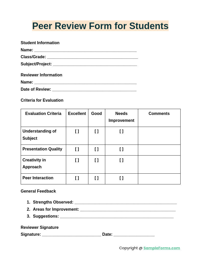 FREE 14+ Peer Review Form Samples, PDF, MS Word, Google Docs, Excel
