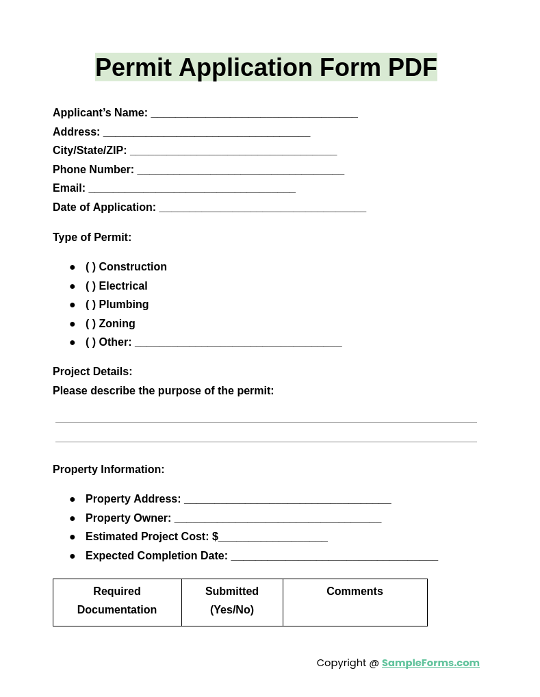 FREE 14+ Permit Application Form Samples, PDF, MS Word, Google Docs, Excel